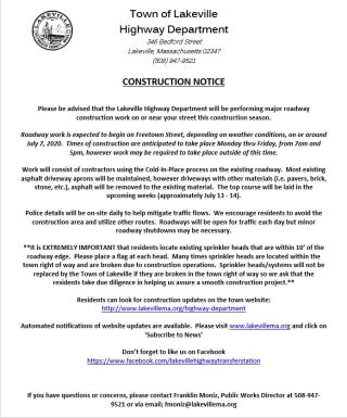 Freetown Street Roadwork | Lakeville MA